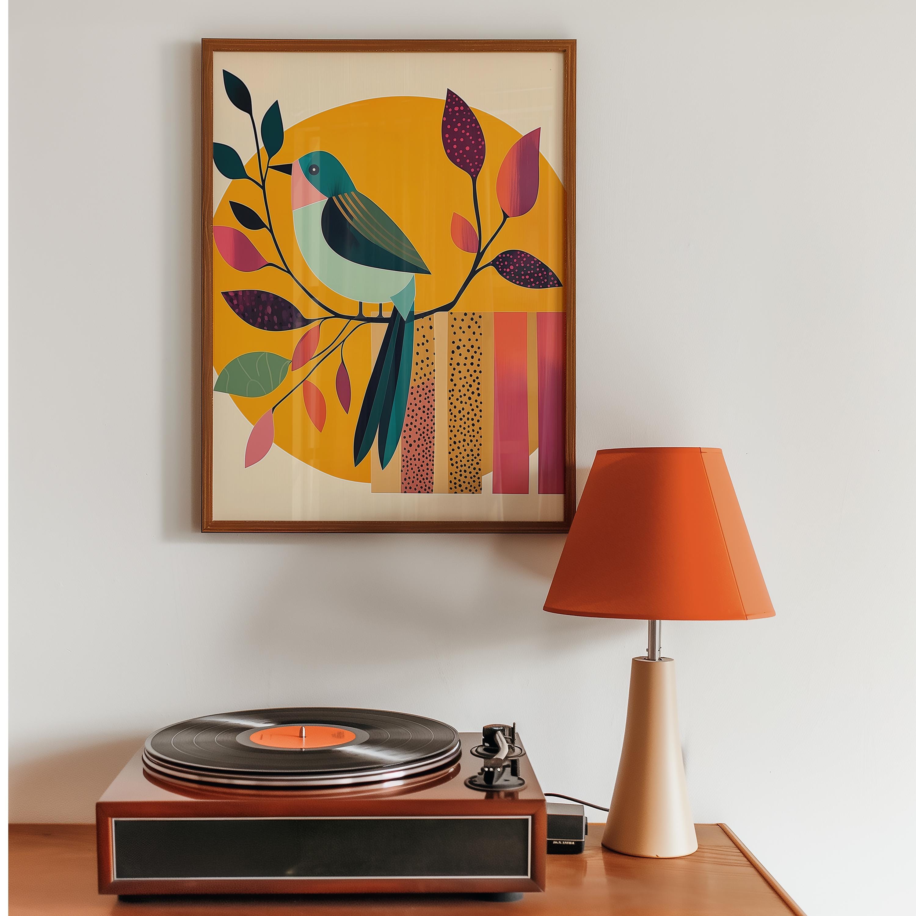 Trendy Boho Bird Art Print | Bold Geometric Nature Wall Decor | Mid ...