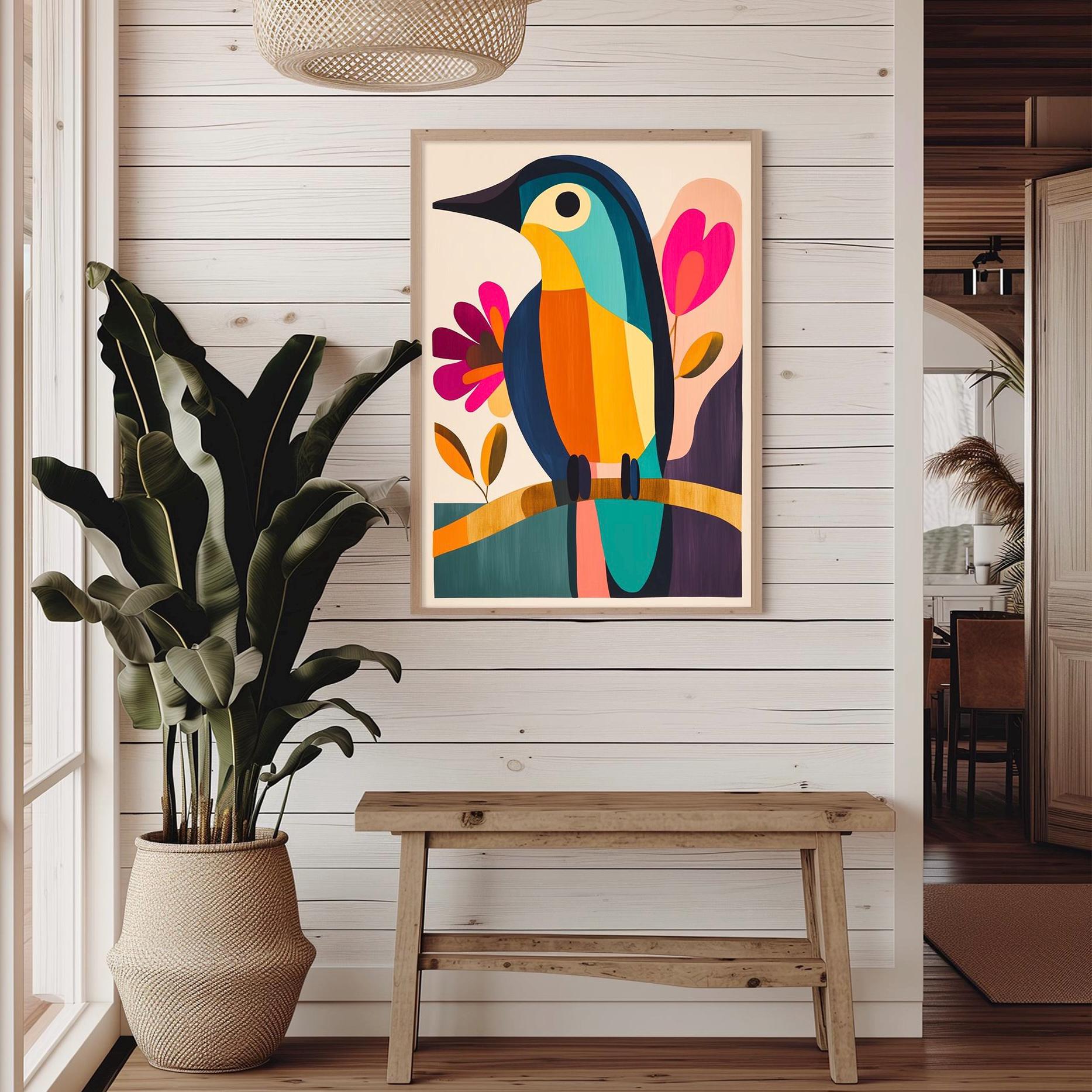 Colorful Abstract Bird Art, Modern Boho Wall Decor, Geometric Digital ...