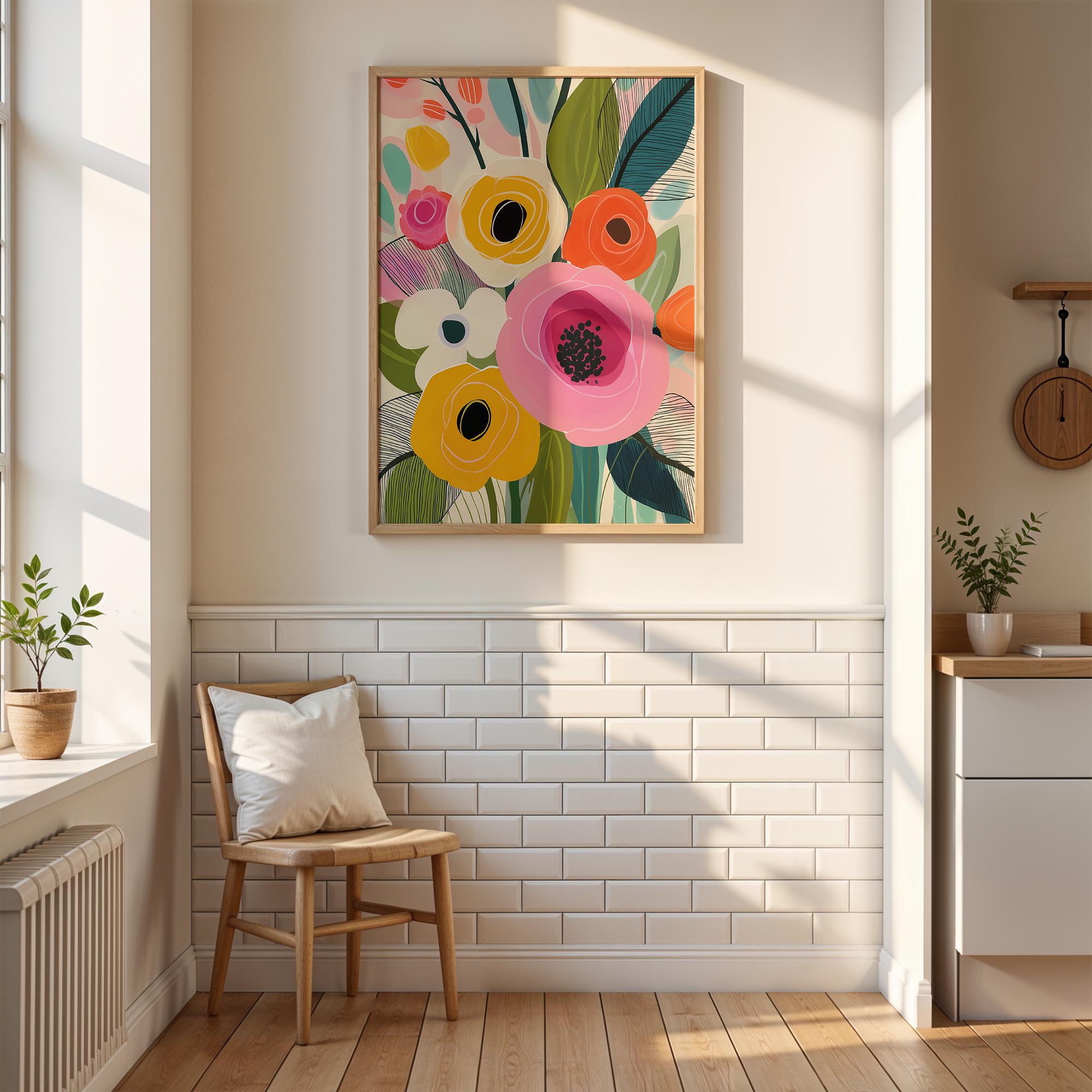 Bright Modern Floral Art Print, Cheerful and Colorful Printable Bouquet ...