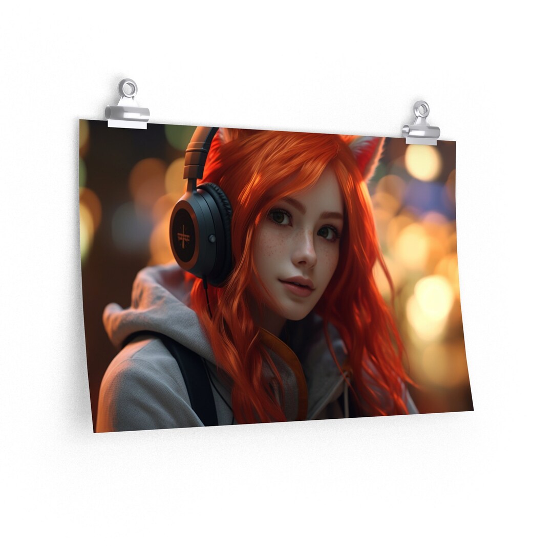 Kawaii Red Cat Anime Girl Poster Etsy