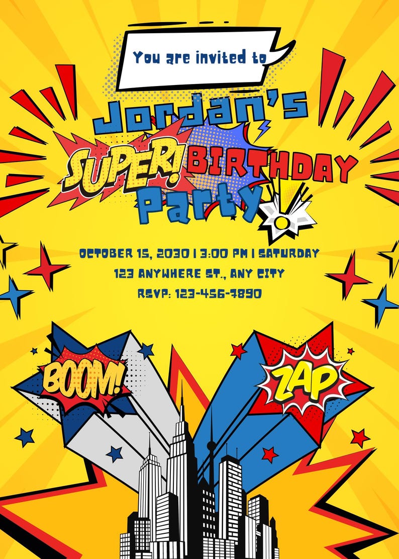 Kid’s Superhero Birthday Invitation - Etsy