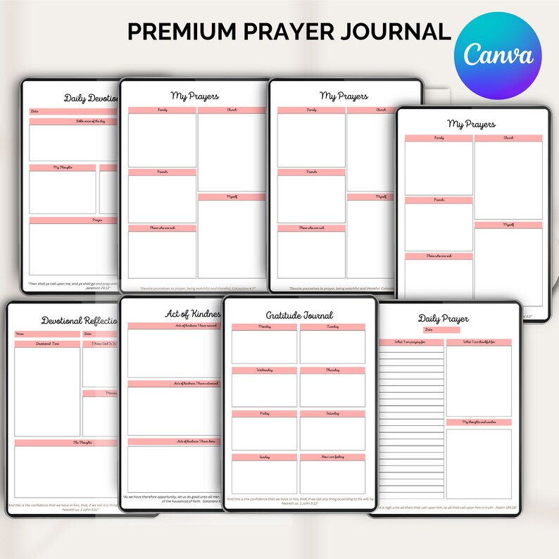 Prayer Journal, Printable and Editable in Canva, Bible Study Journal ...