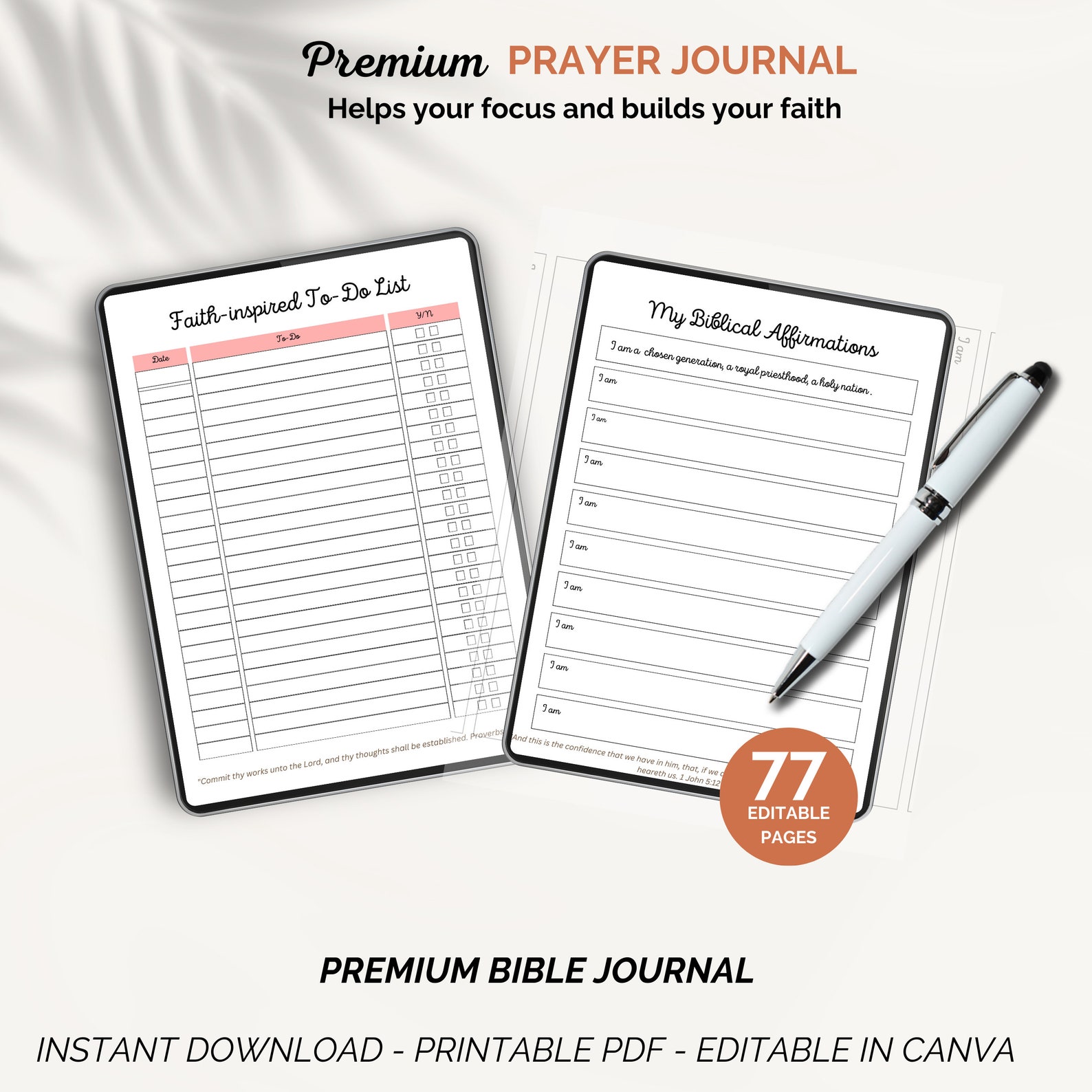 Prayer Journal, Printable and Editable in Canva, Bible Study Journal ...