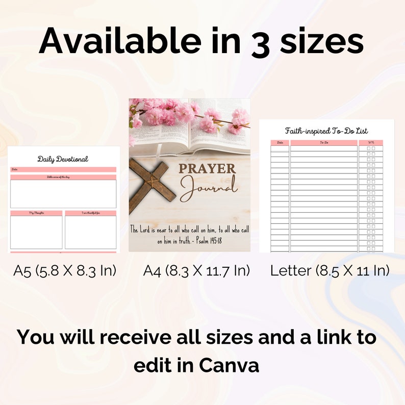 Prayer Journal, Printable and Editable in Canva, Bible Study Journal ...