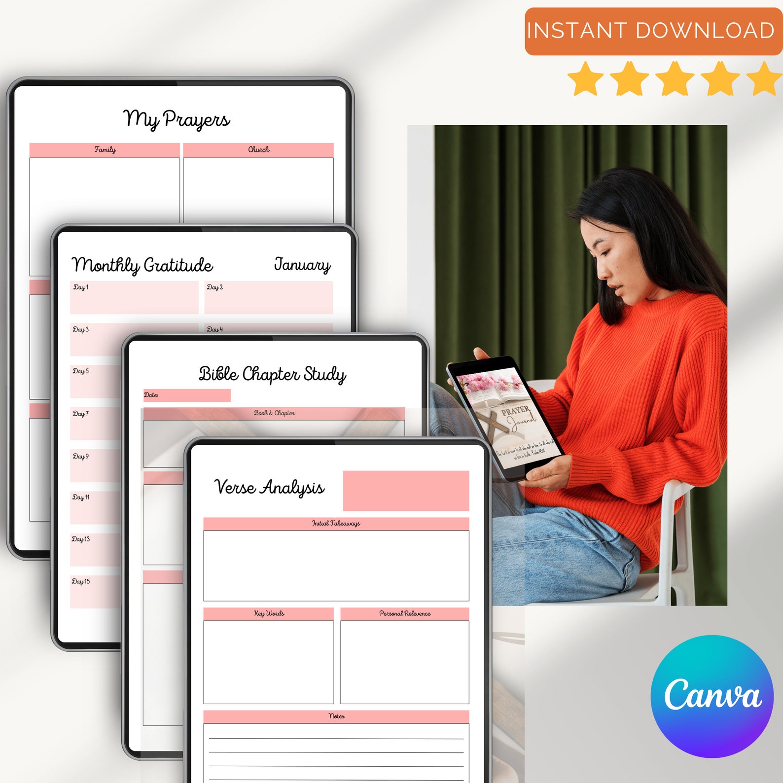 Prayer Journal, Printable and Editable in Canva, Bible Study Journal ...