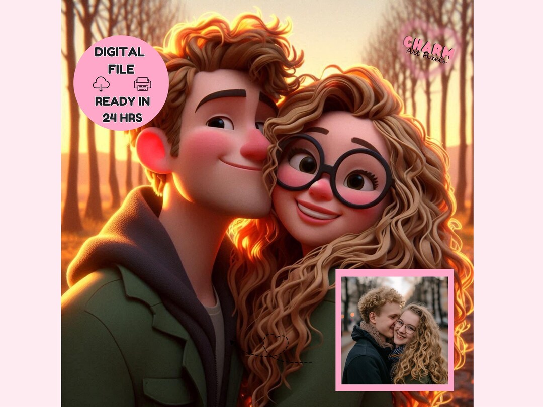 Custom Portrait Pixar Couple Personalized Cartoon Photo Pixar Style ...