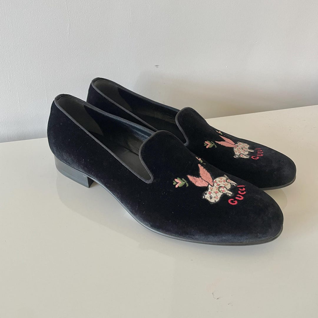 Gucci Runway Logo Flying Pig Velvet Leather Loafer Size EU 45 - Etsy