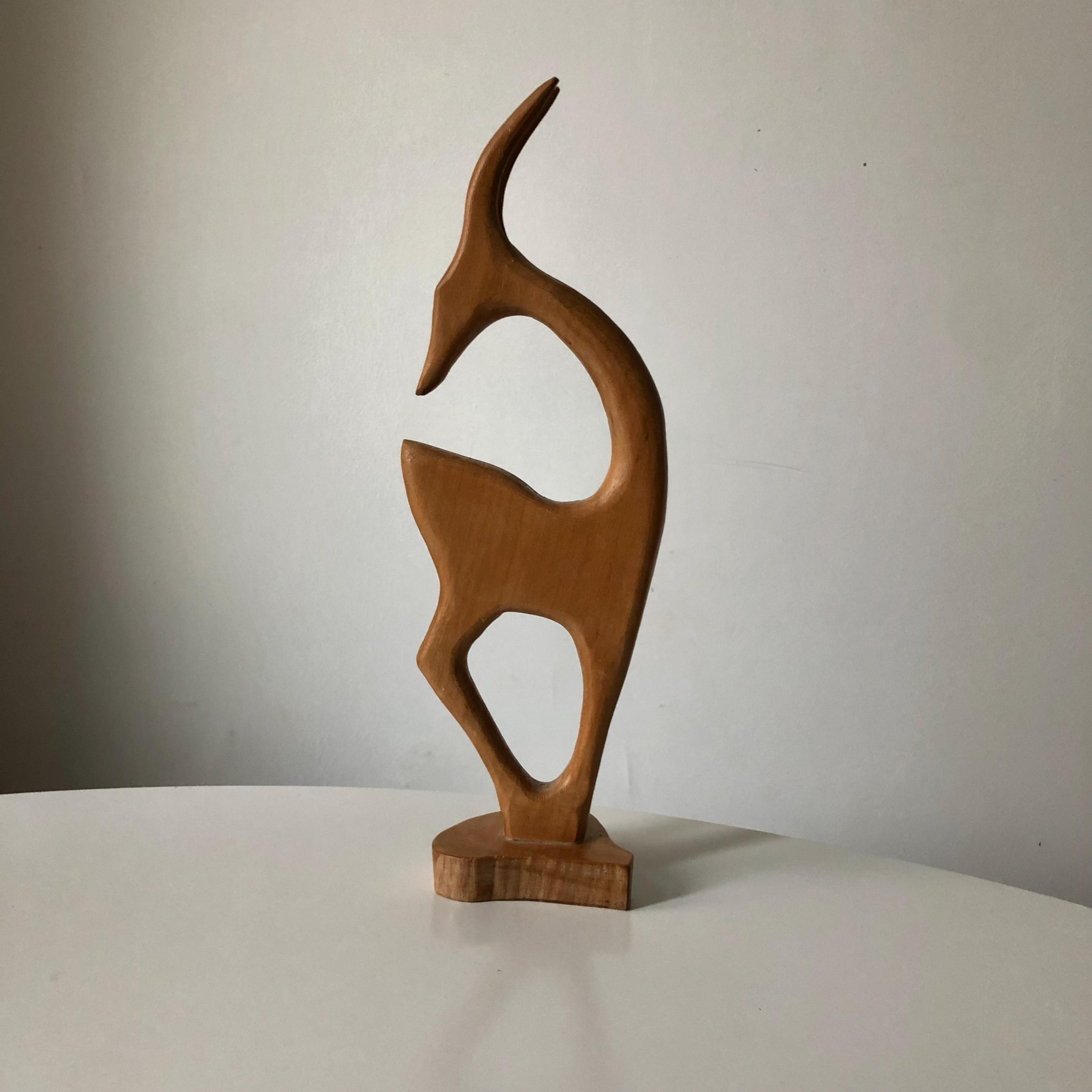 Scandinavian Wooden Goat Hand Carved Modernist Art Figurine Retro Decor ...