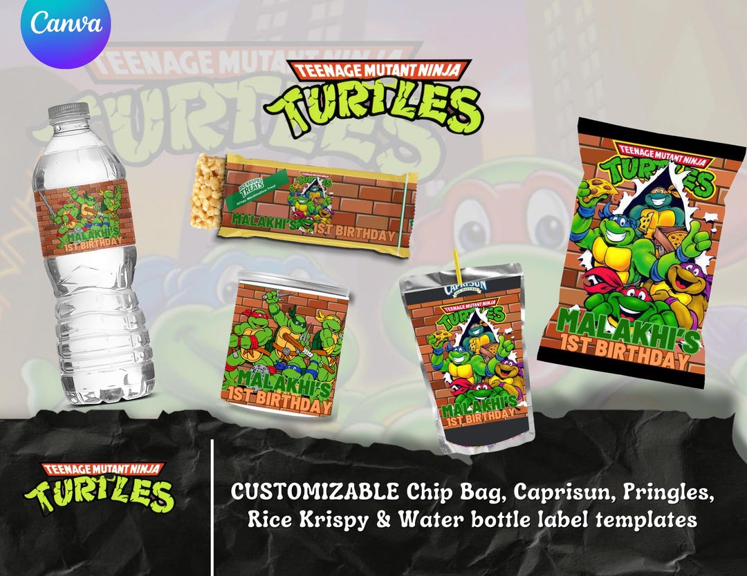 Ninja Turtle Party Favor Templates Water Bottle Labels, Chip Bags ...