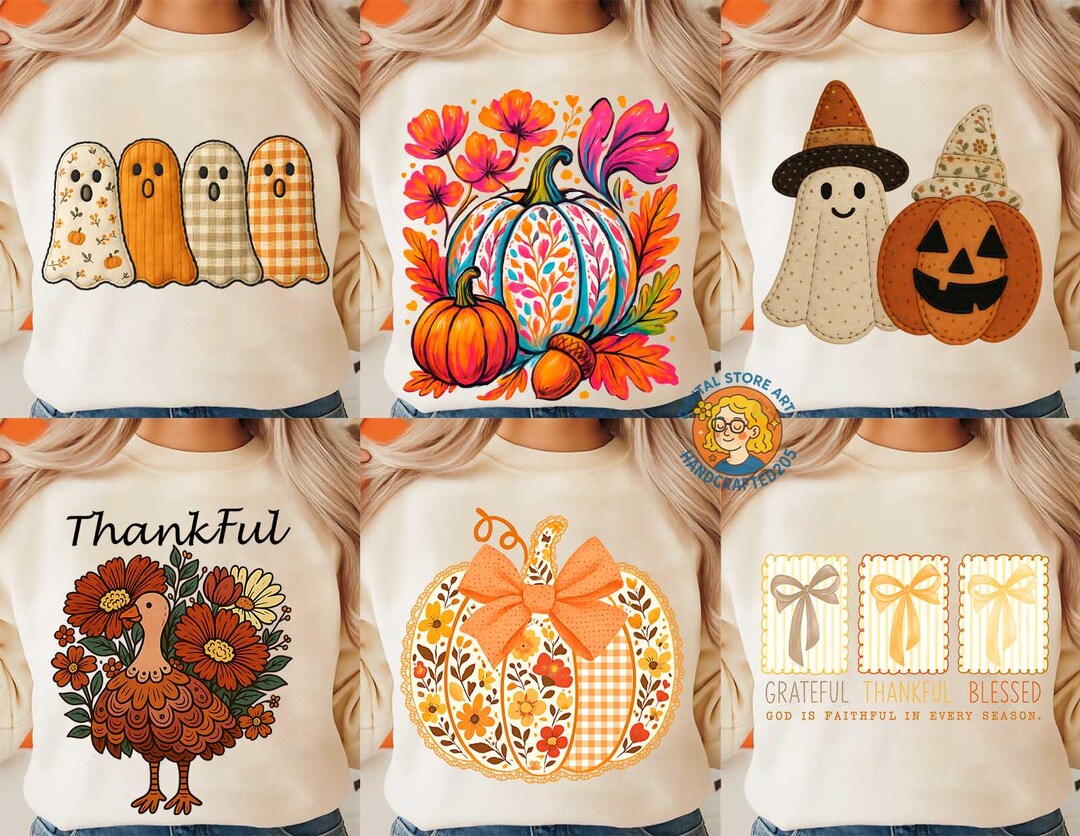 Fall Halloween Bundle Png, Retro Fall Png, Cute Ghost Png, Boho Floral ...