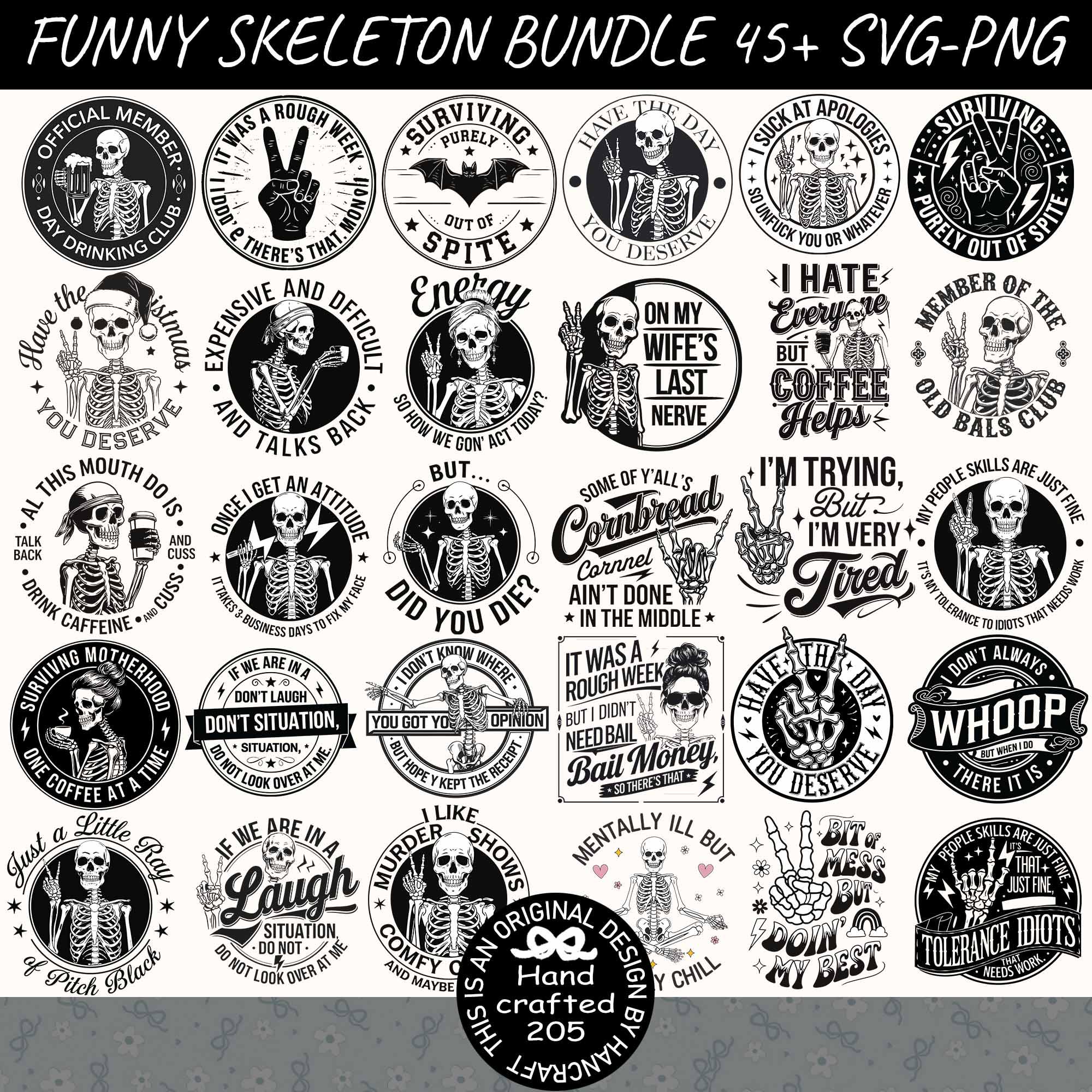 Funny Skeleton Bundle Svg, Funny Svg, Sarcastic Skeleton Bundle Svg ...