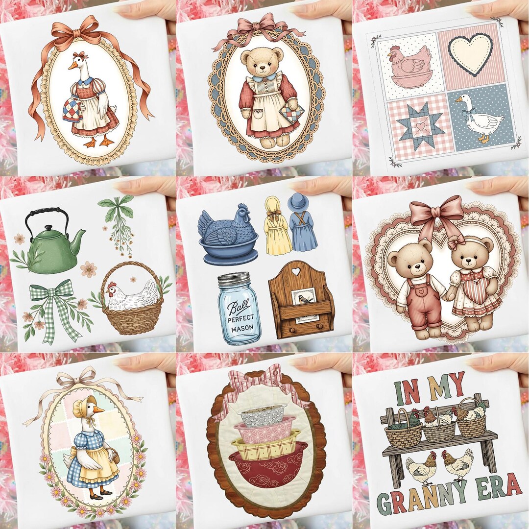 Grandma Core Bundle 9+PNG, Hen on Nest, Vintage Style, 90s Inspired ...