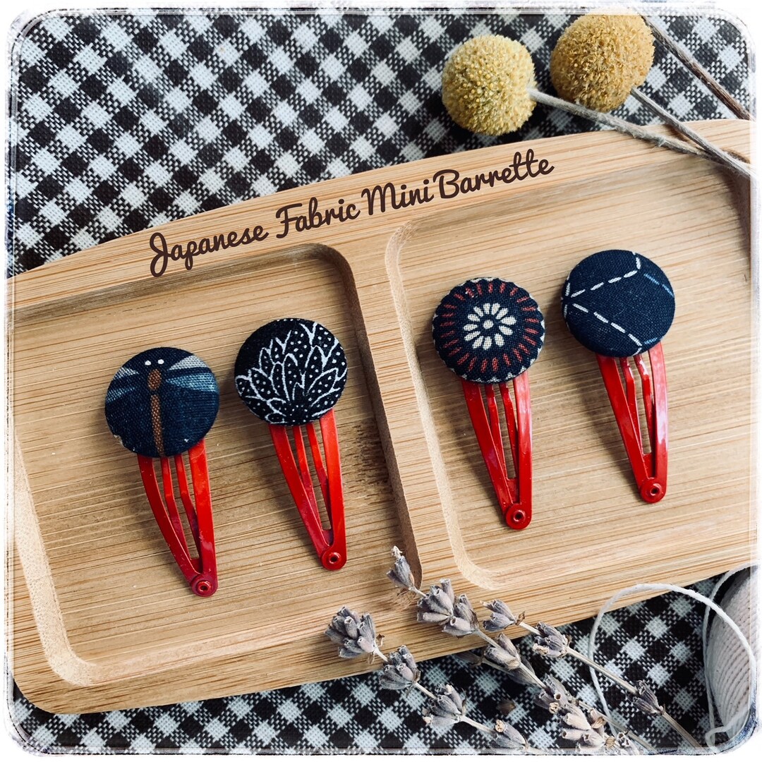 Set of Four Mini Barrettes With Fabric-covered Buttons in Japanese ...