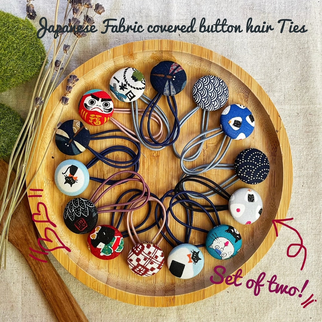 Charming Set of 2 Japanese Cotton Fabric-covered Hair Ties/ 3cm ...