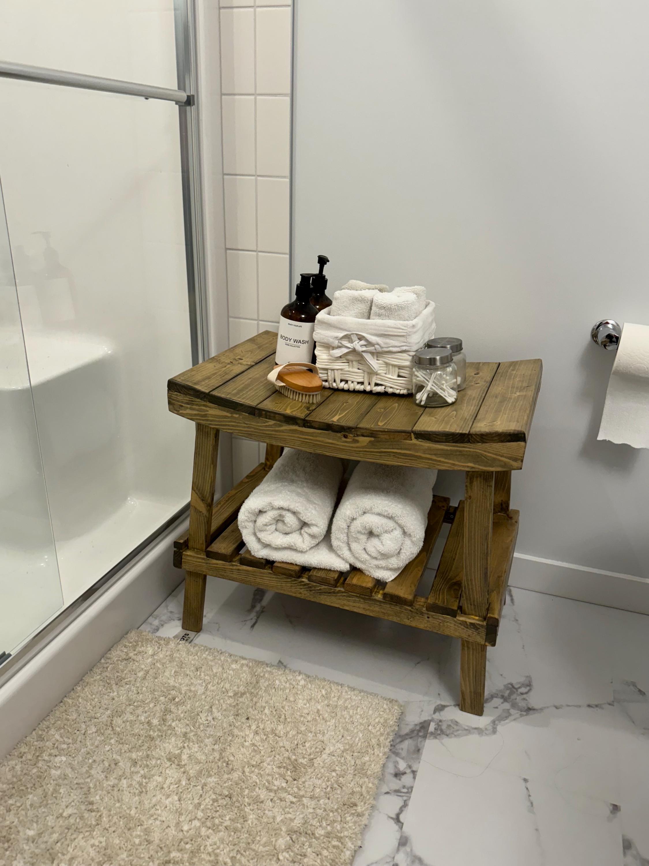 Wooden Shower Bench, Shower Stool, Shower Bench With Shelf, Bathroom ...