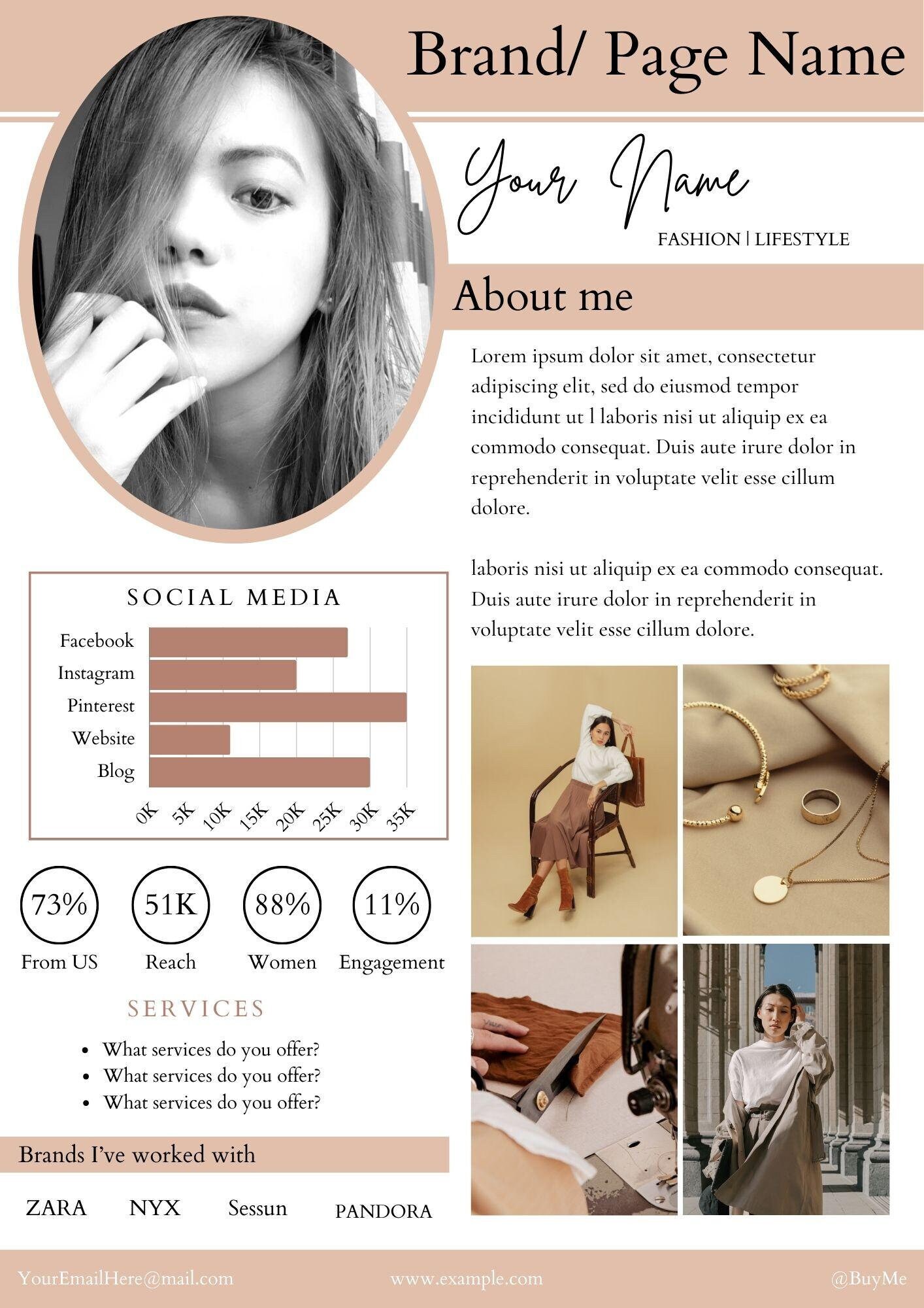 A Single Page Media Kit / Social Media Kit /easy Edit Media Kit/ Press ...