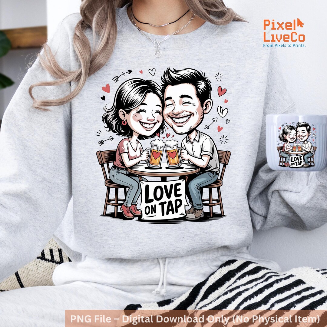 Love on Tap Couple Beer Date PNG, Valentine Bar Cartoon (digital ...