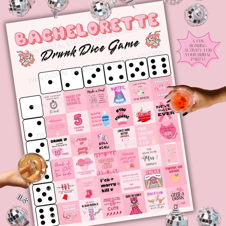 Bachelorette Drunk Dice Game – Printable Bachelorette Party Game ...