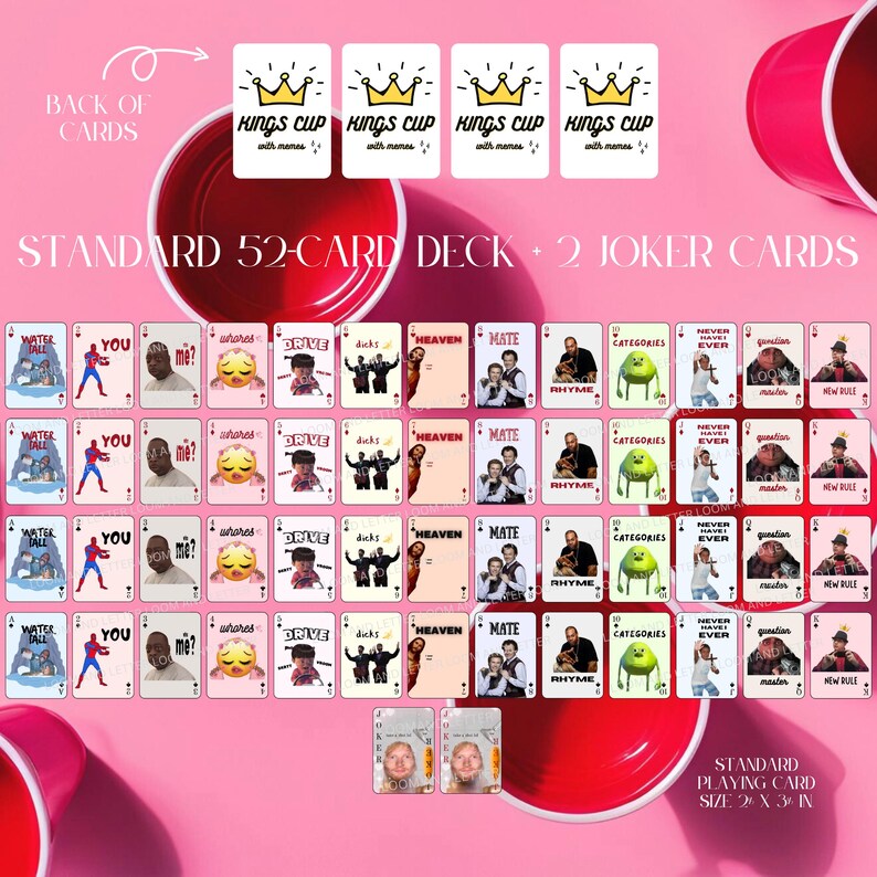 King's Cup Drinking Game – Printable King's Cup Game, Funny Drinking ...