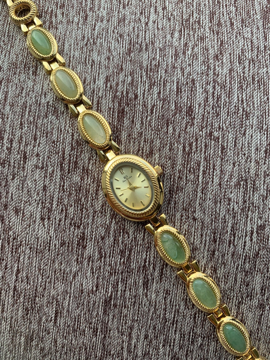 Vintage Women Watch Inlay Green Jade Gold Watch for Women Gold Face ...