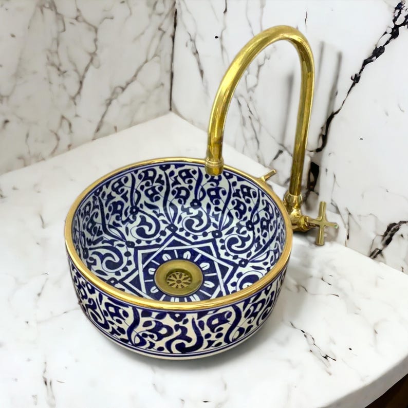 Ceramic Sink , Bowl Sink, Bathroom Sink Custom Made Brass Rim ...