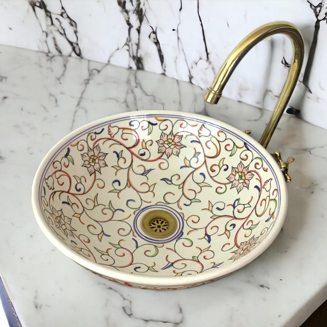Ceramic Sink / Bathroom Sink / Countertop Basin / Hand Painted / Hand ...
