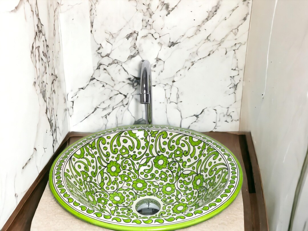 Handcrafted Moroccan Red Ceramic Sink With Geometric Patterns | Antique ...