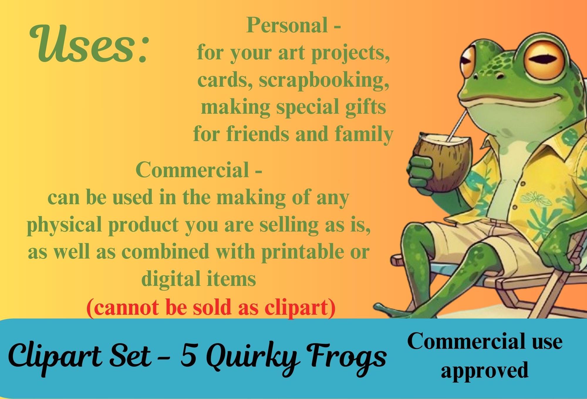 Commercial Use OK Quirky Frogs Clipart 5 Frogs Clipart Set Print on ...