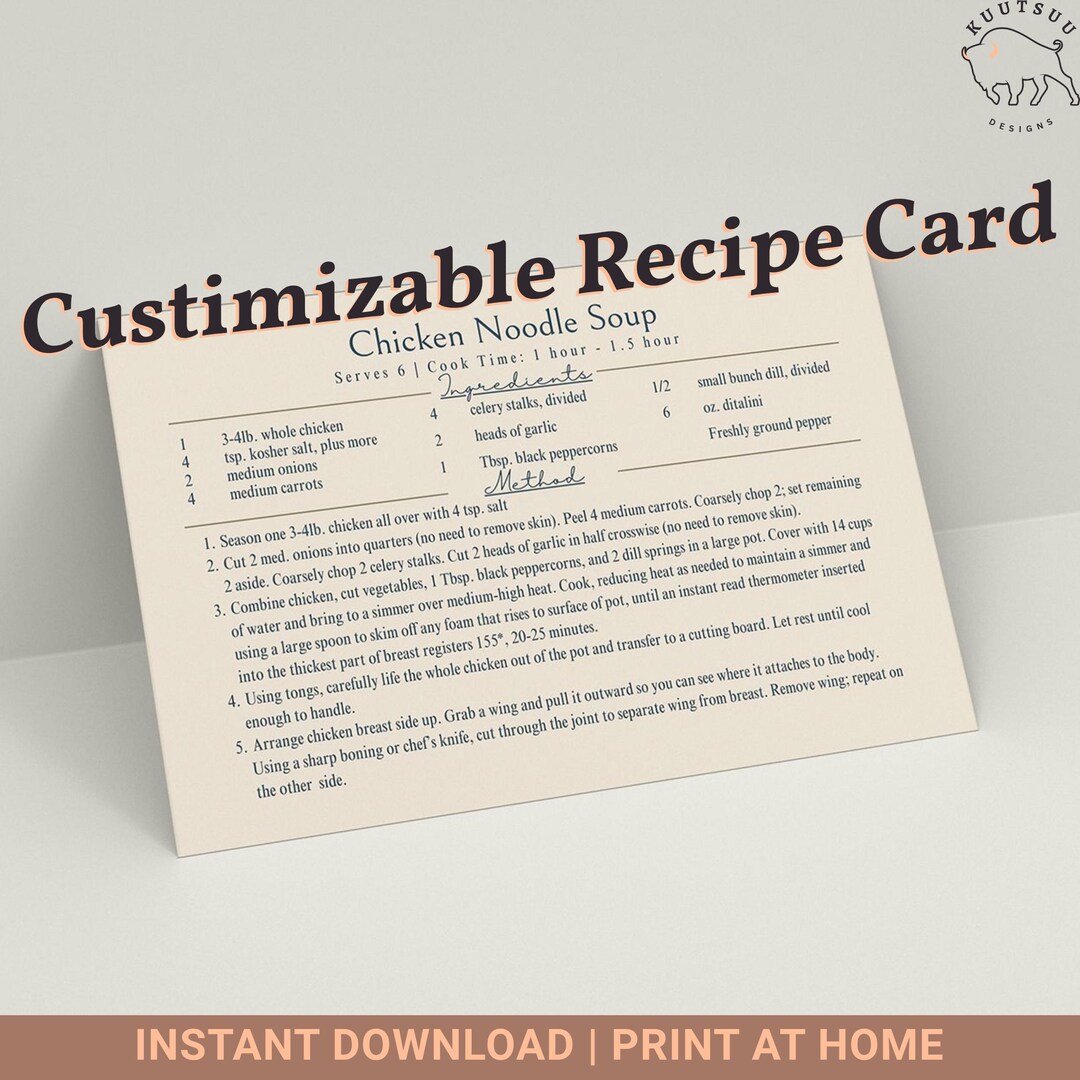 Printable Recipe Card Template Recipe Binder Insert Kitchen ...