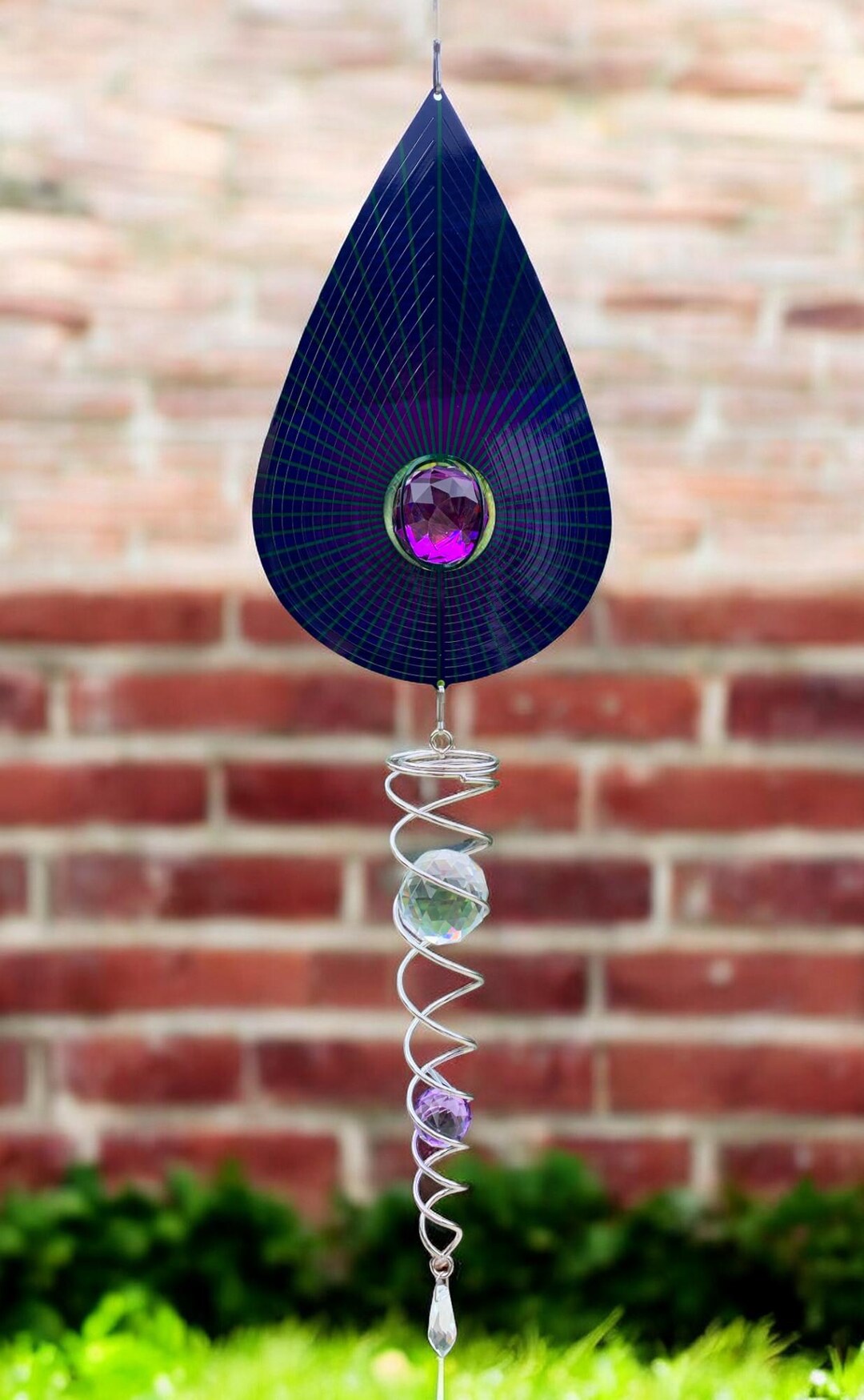 6" Tear Drop With Purple Crystal and Purple Twister Tail - Etsy