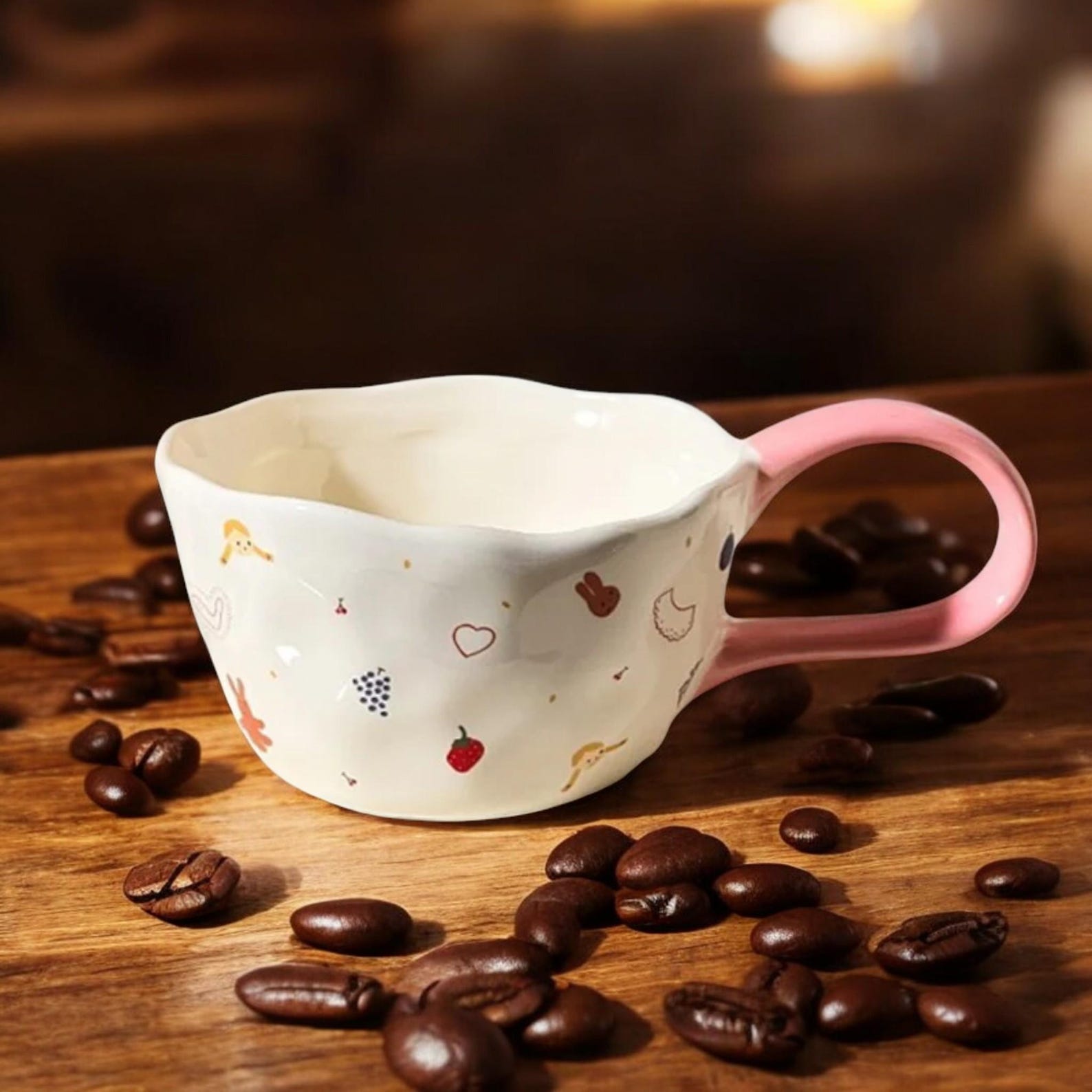 Cute Bear and Rabbit Ceramic Mugs, Irregular Hand-pinched Coffee Cups ...
