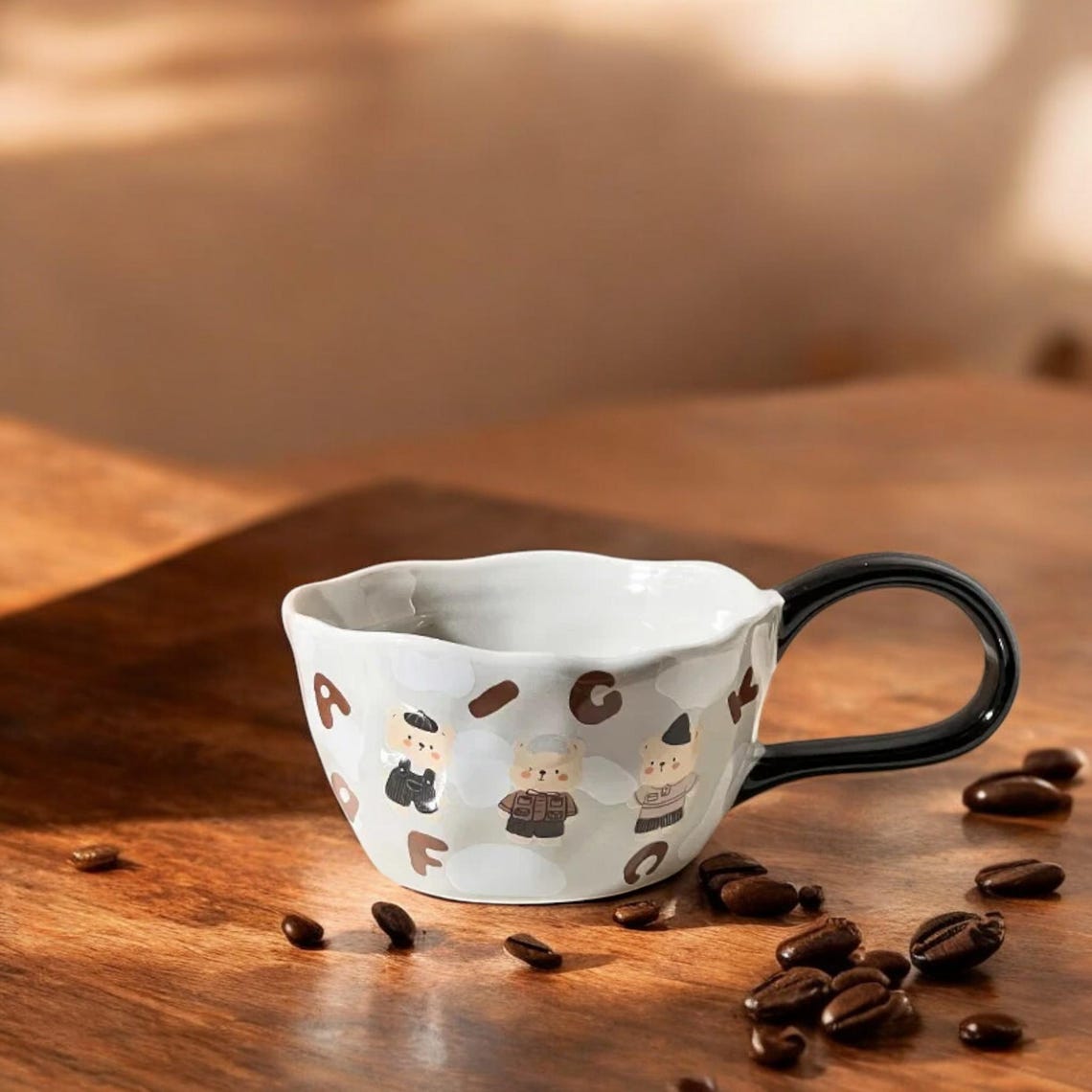 Cute Bear and Rabbit Ceramic Mugs, Irregular Hand-pinched Coffee Cups ...