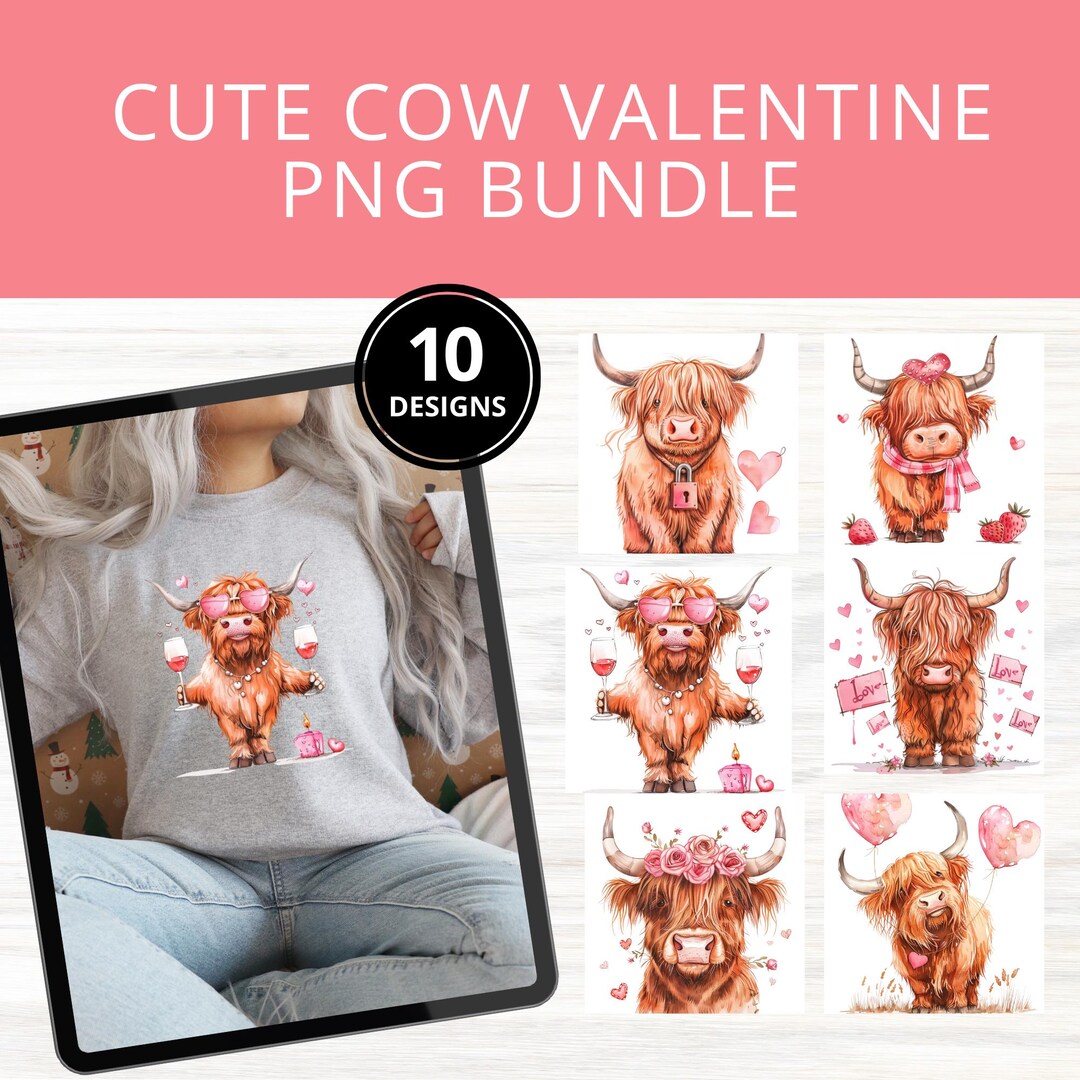 Highland Cow Valentine PNG SVG: Western Heifer Love Heart (digital ...