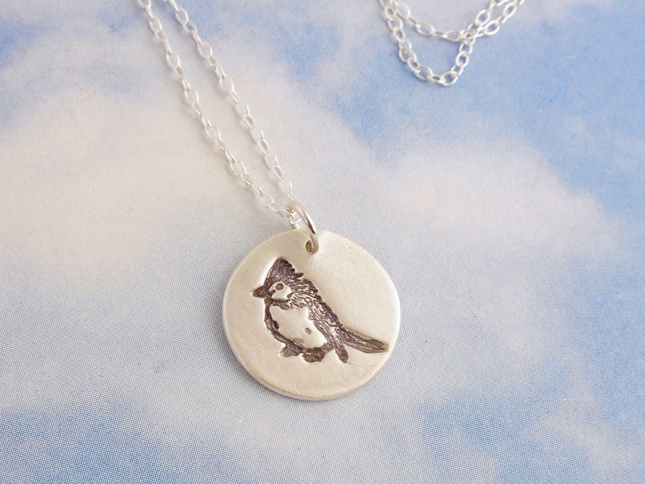 Blue Jay Bird Necklace Handmade Fine Silver Disc Charm With - Etsy