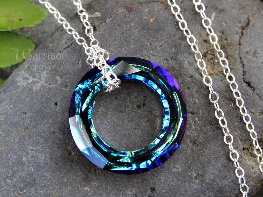 Cosmic Ring Necklace - Brilliant Faceted Blue Green Swarovski Crystal ...