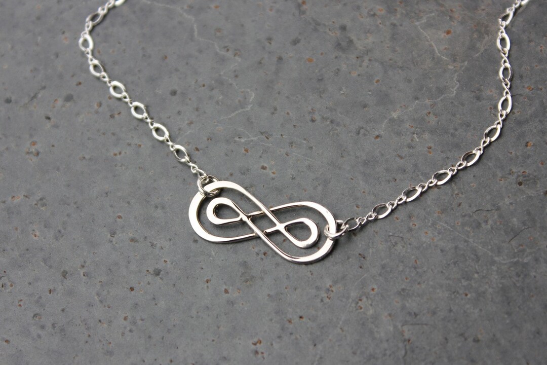 Double Infinity Sign Sterling Silver Necklace With Fancy Chain ...
