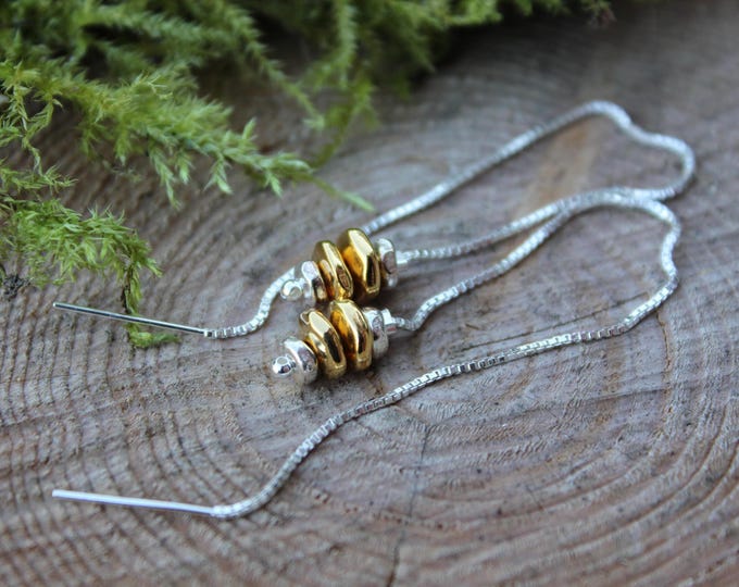 Gold and Silver Stacked Pebbles Threader Earrings - 5 Inch Long ...