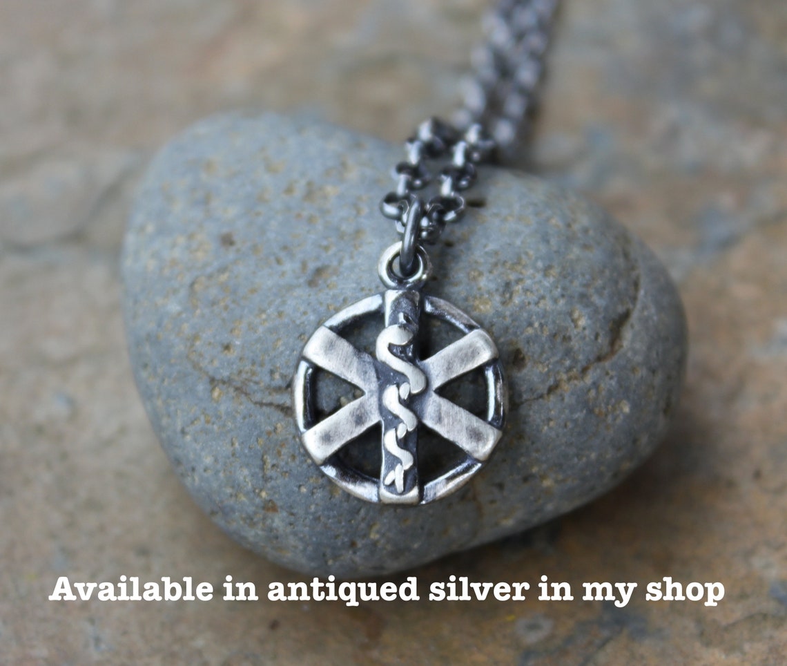 Star of Life Medical Charm Necklace - Sterling Silver Charm & Black ...