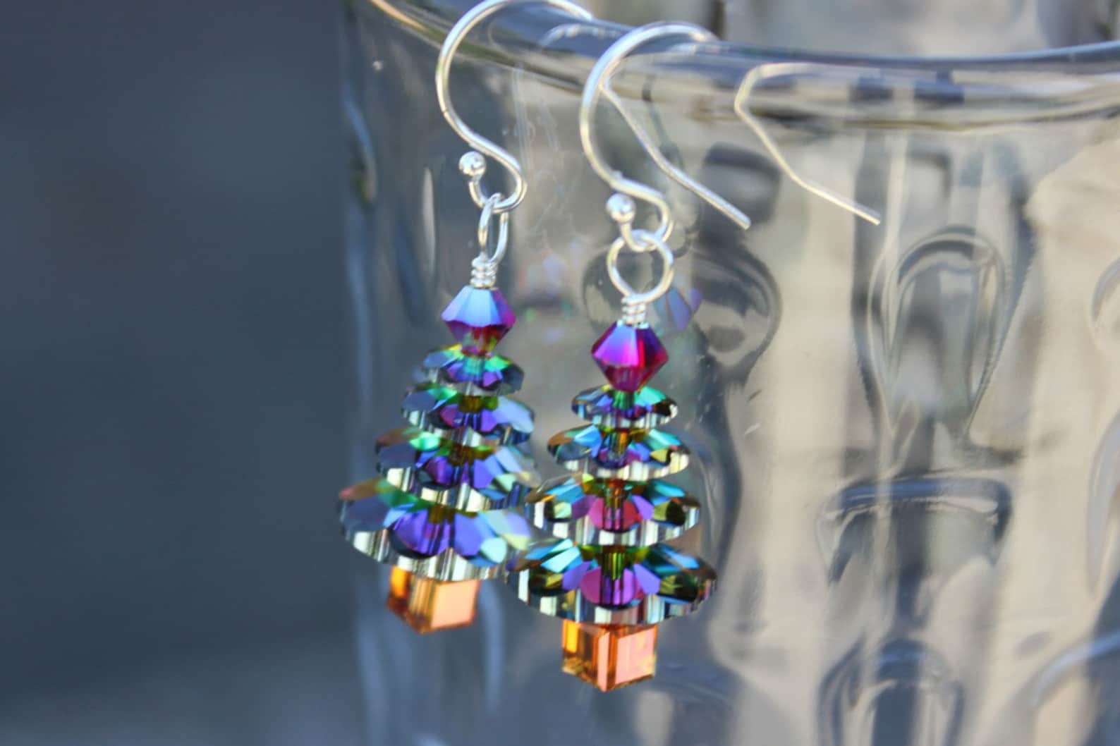 Color Changing Crystal Christmas Tree Sterling Silver Earrings- Green ...