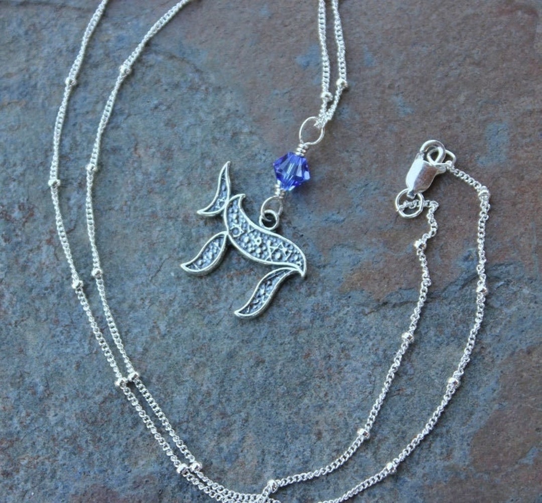 Life Necklace - Silver Chai Symbol, Sapphire Blue Swarovski Crystal or ...