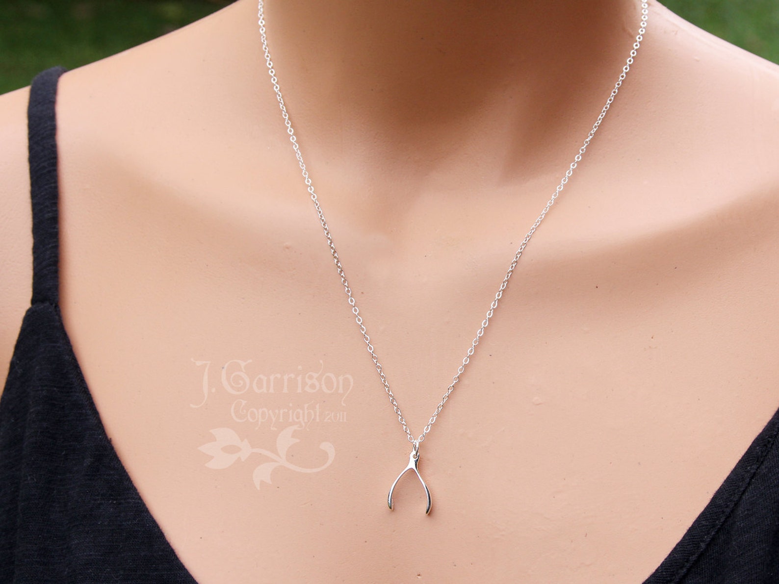 Silver Wishbone Necklace- Good Luck Charm & Delicate Sterling Silver ...