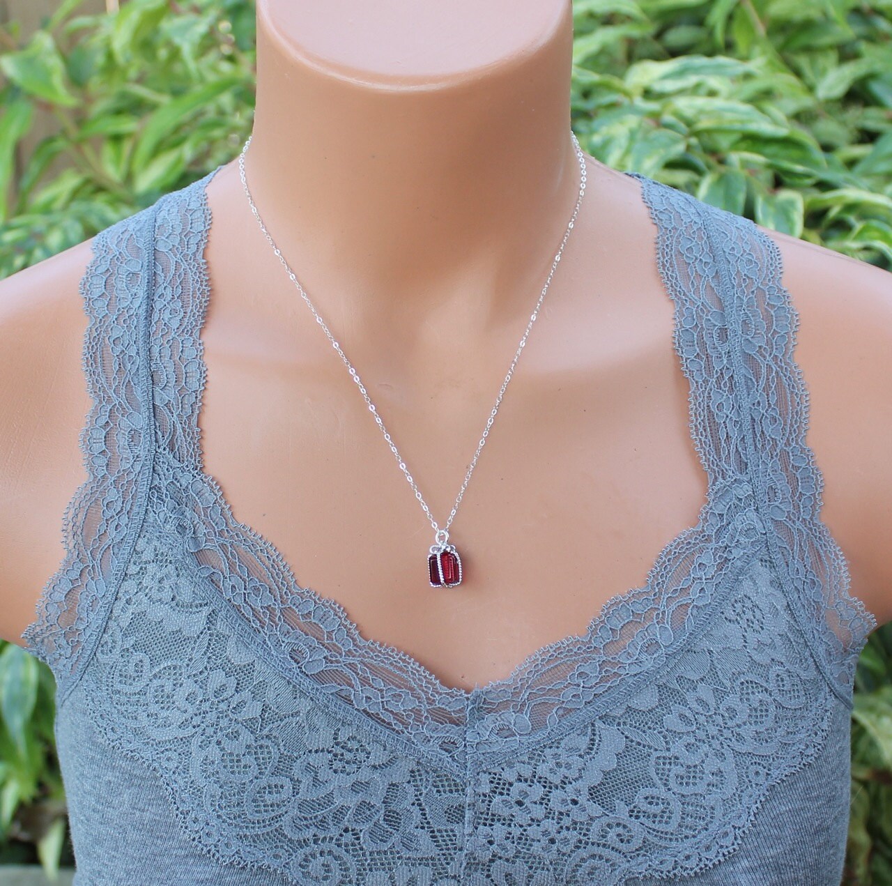 Tiny Present Necklace - Ruby Red Gift Box Pendant on Sterling Silver ...
