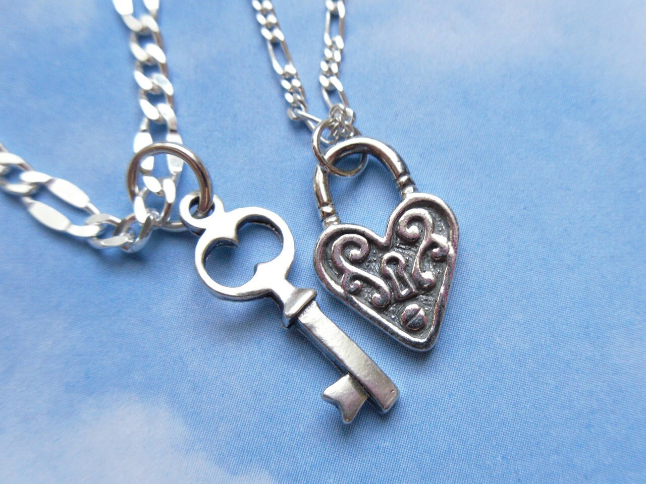 Deluxe Sterling Silver Key to My Heart Necklaces Couples Set - Etsy
