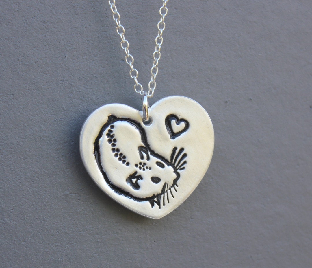 Hamster Love Necklace - Fine Silver Handmade Heart Charm With Stamped ...