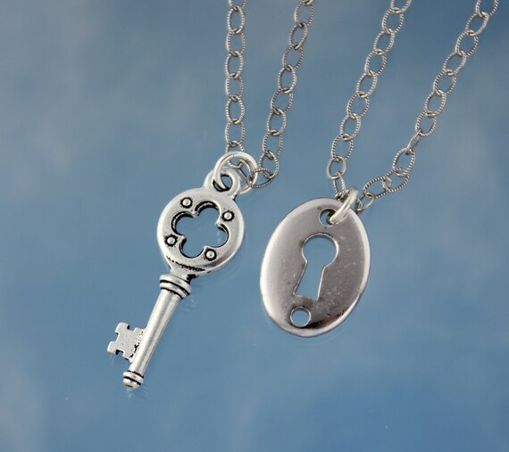 Silver Key and Key Hole Necklace Set on Oxidized Sterling | Etsy