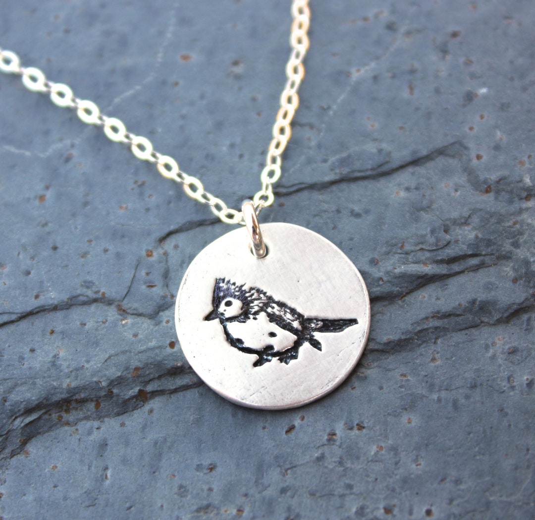 Blue Jay Bird Necklace - Handmade Fine Silver Disc Charm With Hand ...