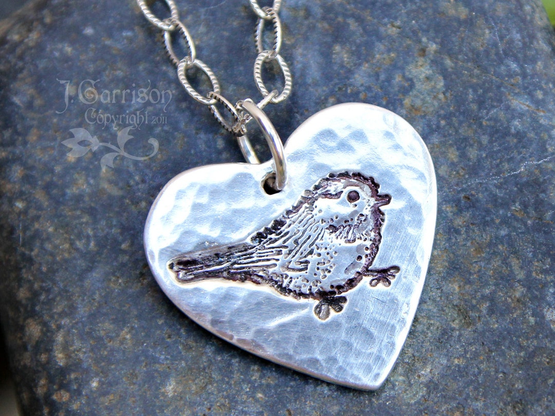 Rustic My Little Chickadee Necklace - Handmade Fine Silver Hammered ...