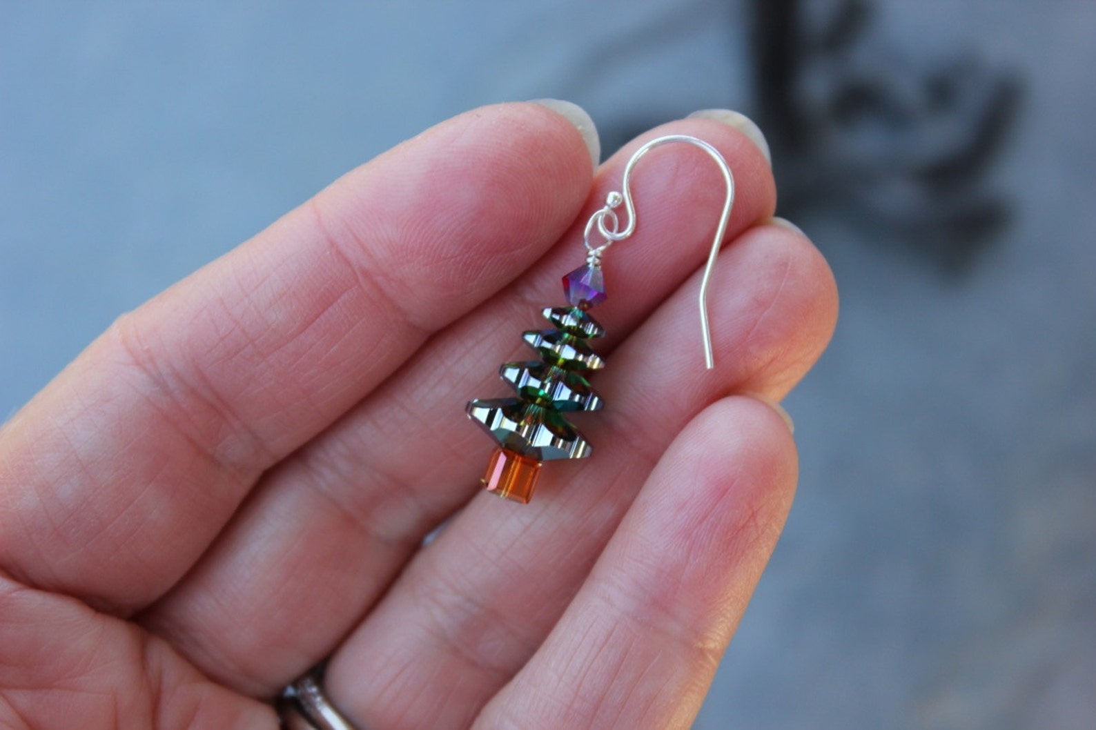 Color Changing Crystal Christmas Tree Sterling Silver Earrings- Green ...