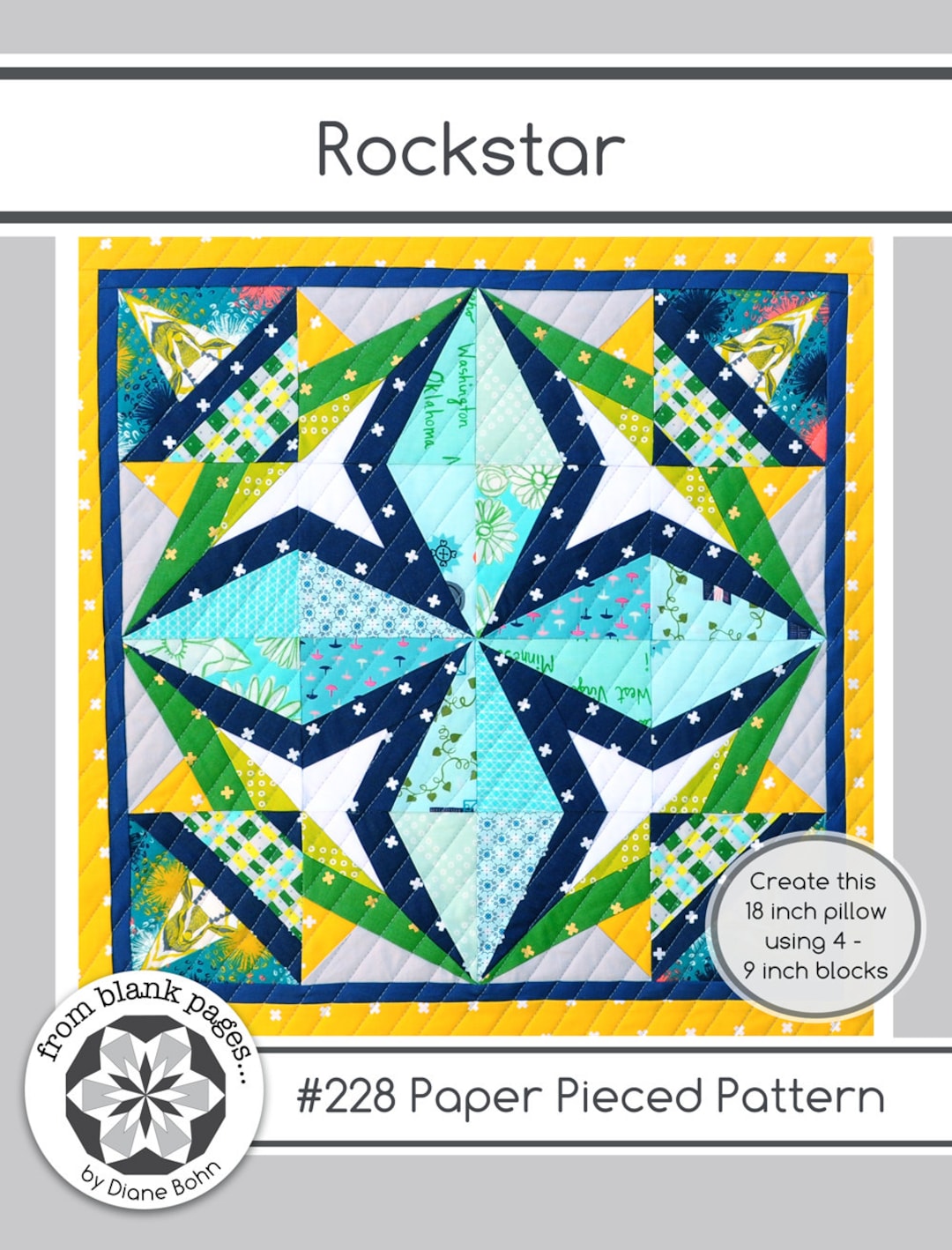 Rockstar 228, 18 Inch Quilt Block Paper Piecing Quilt Pattern PDF, Mix ...