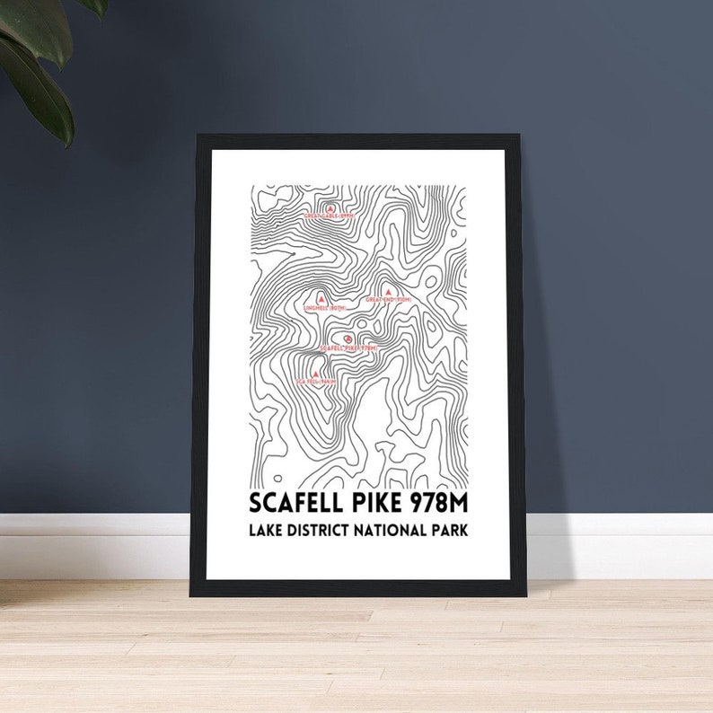 Scafell Pike Map Lake District Wall Art Contour Lines Framed Wall ...
